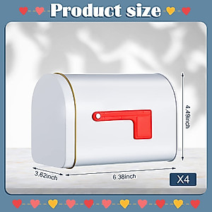 Lounsweer Mini Tinplate Mailbox Toy Small Mailbox Toywith Raised Signal Flags Post Mount Mailboxes for Boys and Girls DIY Projects for Preschoolers Gift Exchange Activities (White,4 Pcs)