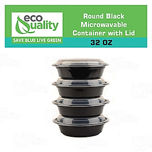 32oz - 10 Count - Round Microwavable Plastic Meal Prep Containers with Lids - Food Storage Container - Certified BPA-Free, Stackable, Reusable Microwave, Dishwasher, Freezer Safe, Disposable (Black)