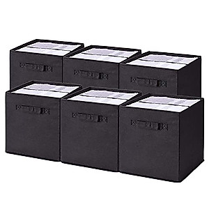 MaidMAX Cloth Storage Cubes Bins with Dual Handles for Home Closet Nursery Drawers Organizer, Foldable, Black, 10.5×10.5×11 inches, Set of 6