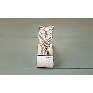 Rustic Wooden Owl Door Draft Stopper Wedge – Sturdy and Stackable Door Stop, Multi Floor Doorstop Ensures Tight Fit (White)