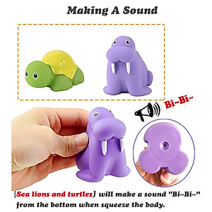 Bath Toy , Fishing Floating Animals Squirts Toys Games Playing Set with Fishing net , Fish Net Game in Bathtub Bathroom Pool for Babies Toddlers and Kids (Blue)