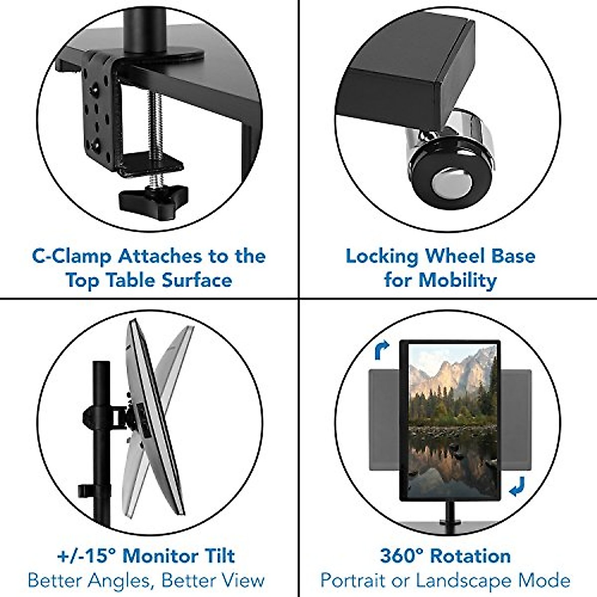 Mount-It Mobile Stand Up Desk / Height Adjustable Computer Work Station Rolling Presentation Cart With Monitor Arm (MI-7942B), Black