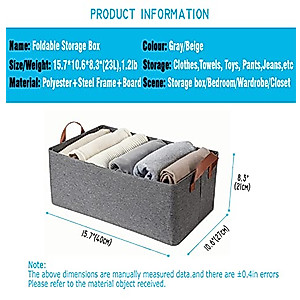 AARAINBOW 4 Pcs Closet Clothes Organizer with Handle, Fabric storage Box with Steel Frame Stackable Shelf Storage Baskets Foldable Storage Baskets for Organizing clothes Toys, 23L (2 Gray 2 Beige)