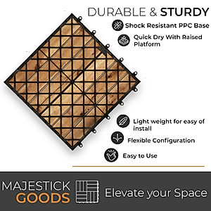 Interlocking Deck Tiles Snap Together Wood Flooring - 12 x 12 Acacia Hardwood Outdoor Flooring for Patio - Click Floor Decking Tile, Water Resistant Balcony Flooring, Wooden Parquet Flooring 8 Sq Ft