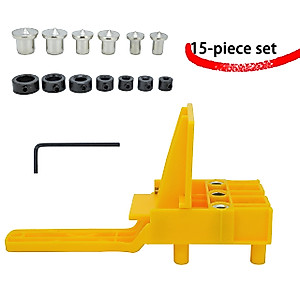 INDPROD Handheld Dowel Jig 15pcs,Pocket Hole Jig Kit for woodworking,3 Metal Bushing Sizes 6mm 8mm 10mm,Hole Screw Jig Positioner,Punch Locator Includes Removable Dowels Hex Key Self-Centering Pins