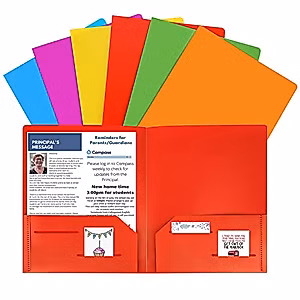 HABGP 6 Pack Plastic Folders with Pockets, Multiple Color Heavy Duty 2 Pocket Letter Size Folders w Business Card Holder for School Office