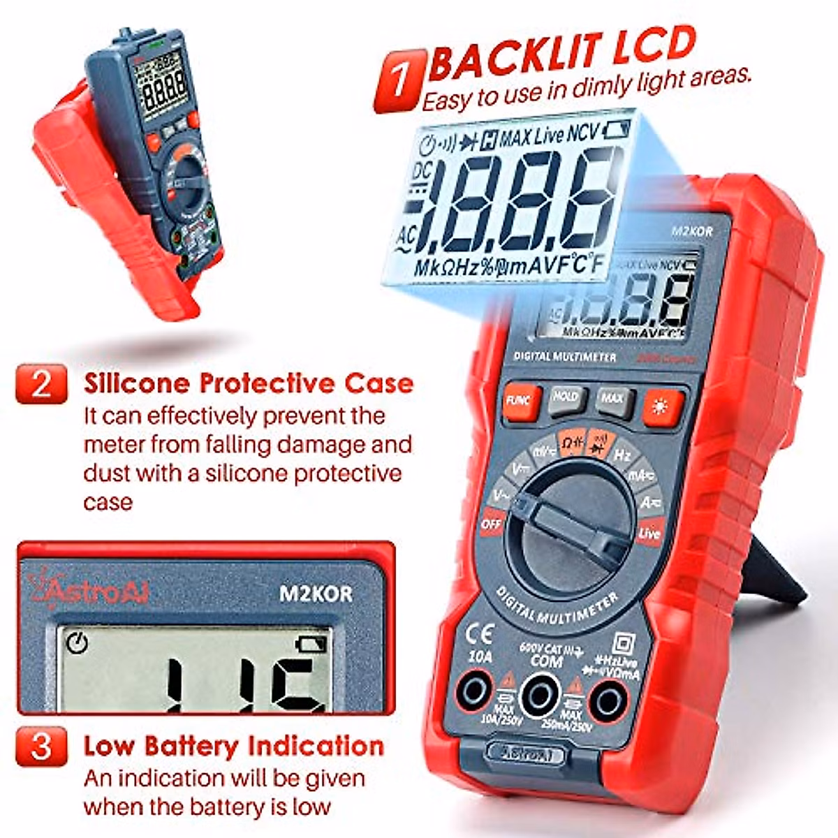 AstroAI 33D DC Current Digital Multimeter and New TRMS 2000 Counts AC/DC Current Voltage Resistance Capacitance Continuity Meter