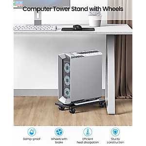 Metal Computer Tower Stand, ORICO Mobile CPU Holder, 4 Caster Wheels Computer Tower Stand Carts on Carpet Fits for Most Computer Tower, Gaming PC, PC Holder, ATX Case（Black, 16.14 * 8.38 * 0.78inch）