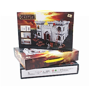 Kangkang Army Men,Knight Toys Military Toys DIY Medieval Miniature Toy Castle,Castle Toy for Boys Army Men Set Contains Assemble Castle,Crash Car,12 Plastic Soldiers (A)