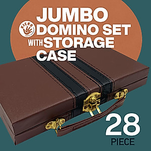 Kicko Premium Classic Domino Set - Jumbo - Double Six - 28 Thick Pieces in Durable Wooden Vegan Leather Box for Boys, Girls, Adults, Kids Party Favors and Game Night Use - Up to 2-4 Players