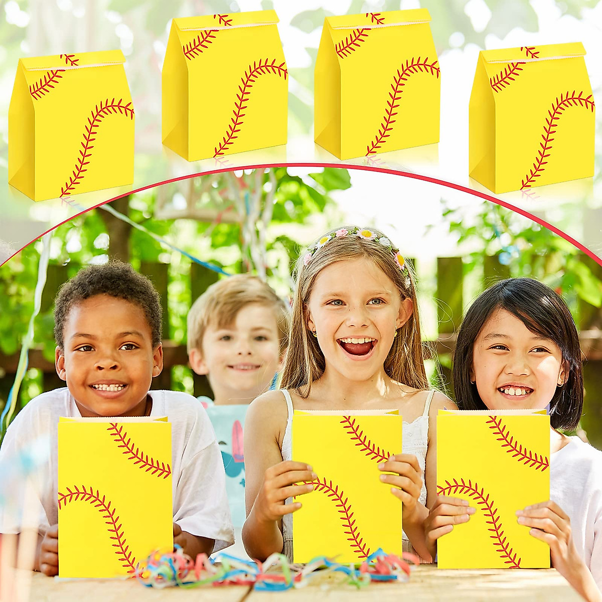 Leinuosen 30 Pieces Softball Party Treat Bags Softball Goodie Favor Treat Bags Softball Theme Goody Bags for Sport Softball Theme Birthday Party Decorations Supplies