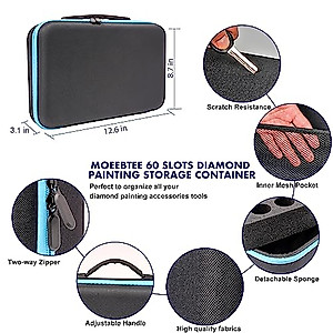 MoeeBtee Diamond Painting Storage Containers, 60 Slots Diamond Painting Accessories and Tools Portable Diamond Painting Organizer, Diamond Art Storage Case Jewelry Beads Storage Box - Blue