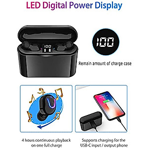 GPEESTRAC True Wireless Earbuds, Bluetooth 5.0 Headphone, in-Ear Button Control Hi-Fi Stereo Sound IPX5 Waterproof, Built-in Mic Earphones Gift for Work Sport Gym Travel Running Black