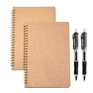 YYaaloa 2pcs Spiral Notebooks A5 6x8 Soft Cover Journals Planners 200 Pages Wirebound Memo Notepads Diary Notebook With black Pen For Work School Writing And Drawing (A5, Ruled)