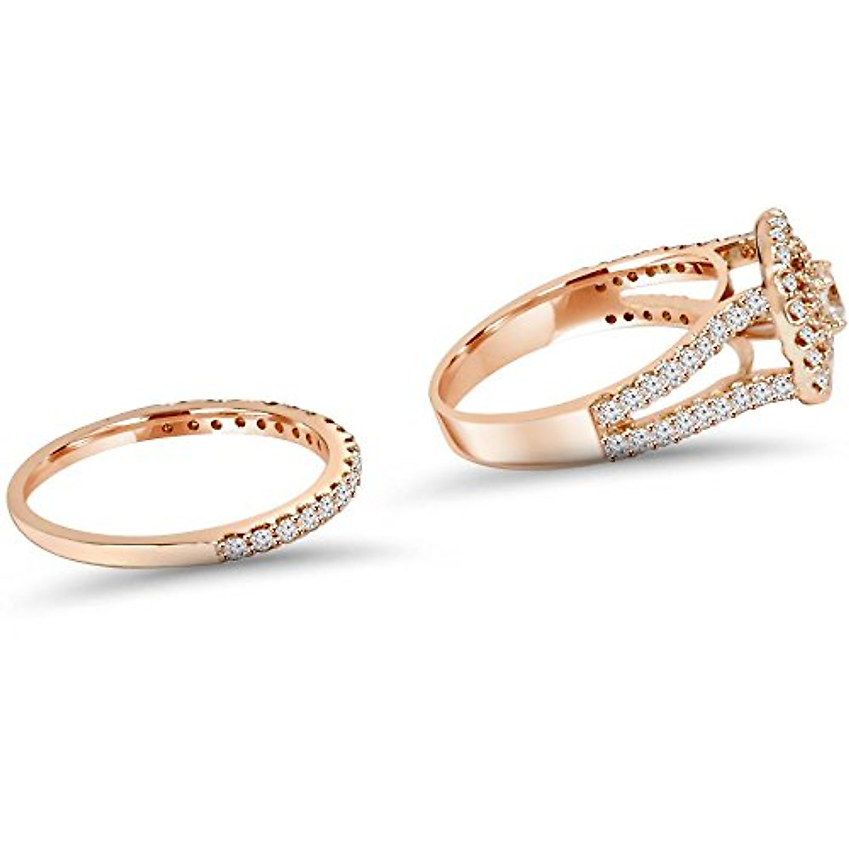 1 1/10ct Diamond Cushion Halo Engagement Wedding Ring Set 10k Rose Gold - Size 6.5