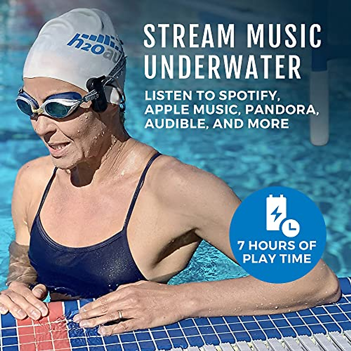 H2O Audio Sonar PRO Underwater Streaming Music (Playlist+) Waterproof Bluetooth Bone Conduction Headphones with MP3 Player - Wireless, Open Ear Waterproof Headset for Swimming, Underwater Activities
