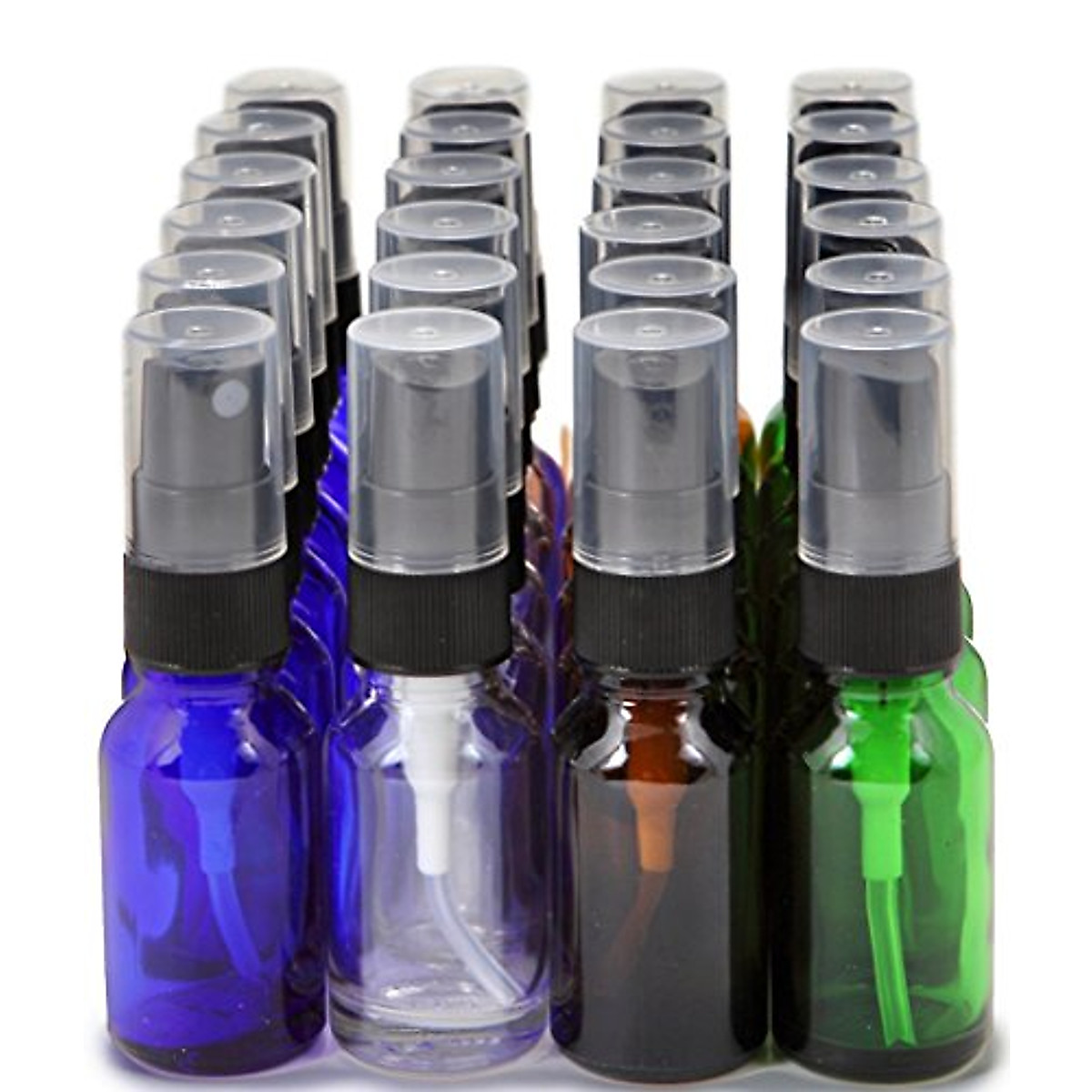 Vivaplex, 24, Assorted Colors, 15 ml (1/2 oz) Glass Bottles, with Black Fine Mist Sprayer's