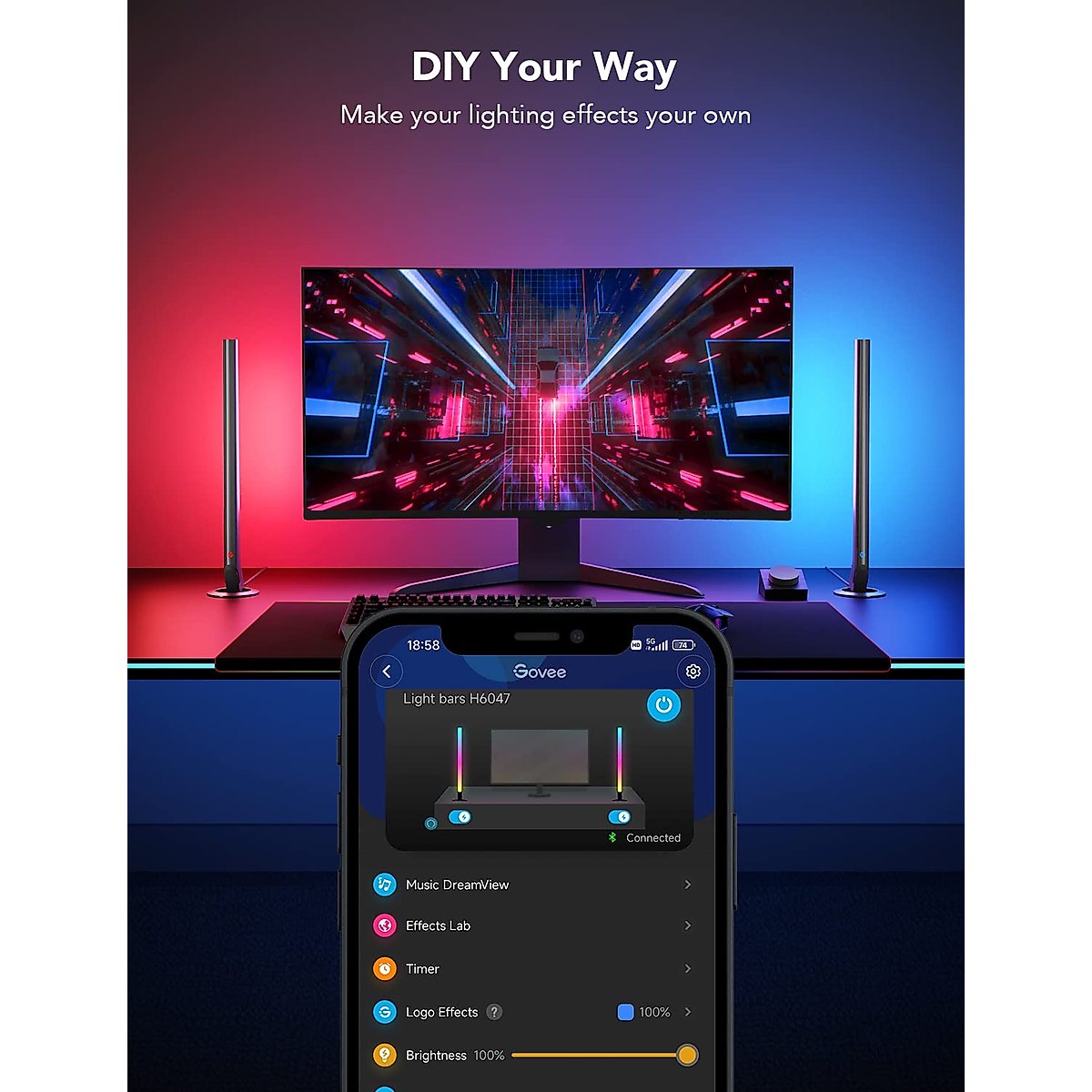 Govee RGBIC Gaming Light Bars H6047 with Smart Controller, Wi-Fi Smart LED Gaming Lights with Music Modes and 60+ Scene Modes Built, Works with Alexa & Google Assistant, Game Room Lights Decor