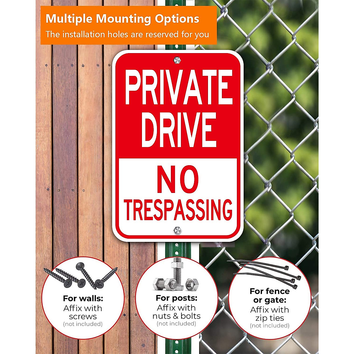 private driveway sign, (2 Pack) 12'' X 18''Private Drive No Trespassing Sign, Rust Free Heavy Duty Aluminum Private Road Reflective Warning Signs,Easy to Mount,Outdoor use