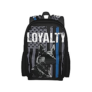 Police K9 Unit Dog Loyalty Thin Blue Line Flag Backpack Lightweight School College Bookbag Casual Travel Daypack