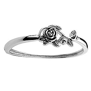 Bands Rings, Fashion Ring, Vintage Rose Flower Leaf Finger Ring Women Engagement Wedding Party Jewelry - Silver US 6