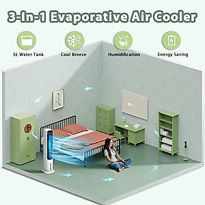 LifePlus Evaporative Cooler Fan, Swamp Bladeless Tower Fan Air Conditioner Portable with Cold Air & Instant Cooling, Top LCD Touch Control Panel, Ideal for Kitchen Bedroom Office