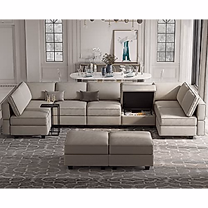 Belffin Modular Sectional Sofa with Ottomans Velvet Reversible Sofa with Chaise Sleeper Sofa Bed with Storage Seat Grey…