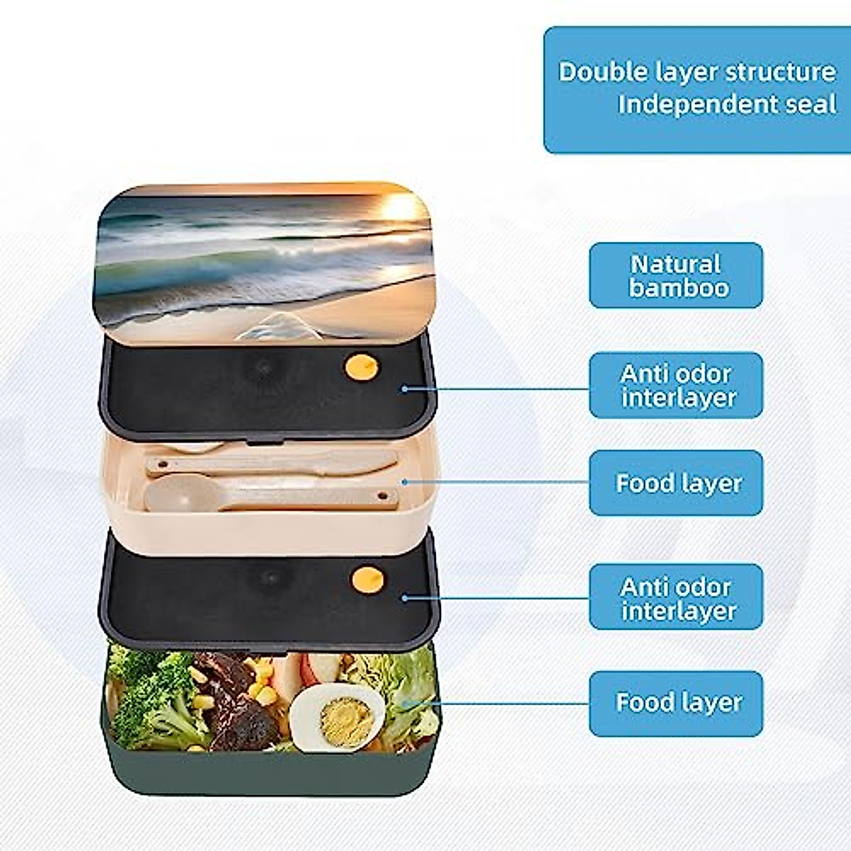 Sunset Over The Waves Adult Lunch Box, Bento Box, With Cutlery Set Of 3, 2 Compartments, Rectangular, Lunch Box For Adults