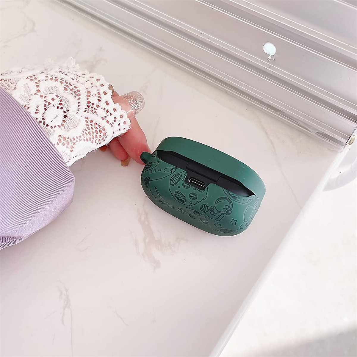 Cute Lovely Design Astronaut Style Soft Silicone Protective Case Cover Sleeve Compatible with Sony WF-1000XM4 Earbuds, Protective Skin Sleeve with Key Chain (Green)