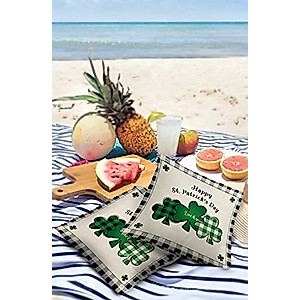 Outdoor Pillows 18x18 Waterproof Outdoor Pillow Covers, St. Patrick's Day Clovers Lucky Polyester Throw Pillow Covers Garden Cushion Decorative Case for Patio Couch Decoration Set of 2, Buffalo Plaid