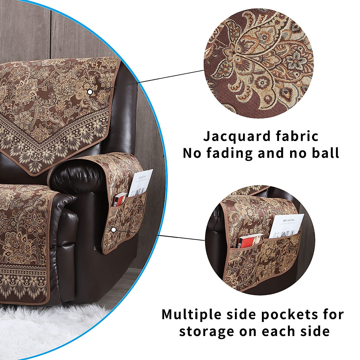 LUFEIJIASHI Recliner Chair Covers Non Slip Waterproof Large Recliner Covers for Leather Recliner,Electric Reclining Chair Covers for Living Room Dog Sofa Recliner Cover Furniture Protective Brown