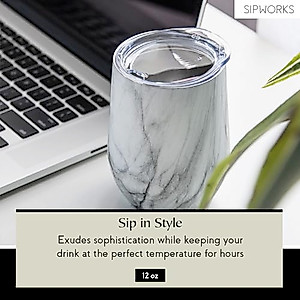 Sipworks Wine Tumbler with Lid - 12 oz Stainless Steel Tumblers with Removable Lid & Double Walled Vacuum Insulation - Leakproof, Shatterproof Insulated Wine Tumbler for Travel - Rose Gold