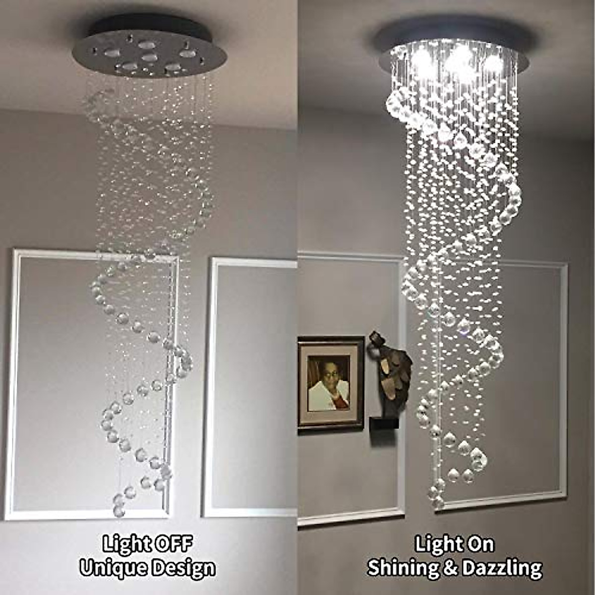 Modern Contemporary Swirl Chandelier Lighting for Foyer Dining Room Kitchen Chandelier Fixture Ceiling Light Rain Drop with All Crystal Balls D20'' X H61'' of CRYSTOP