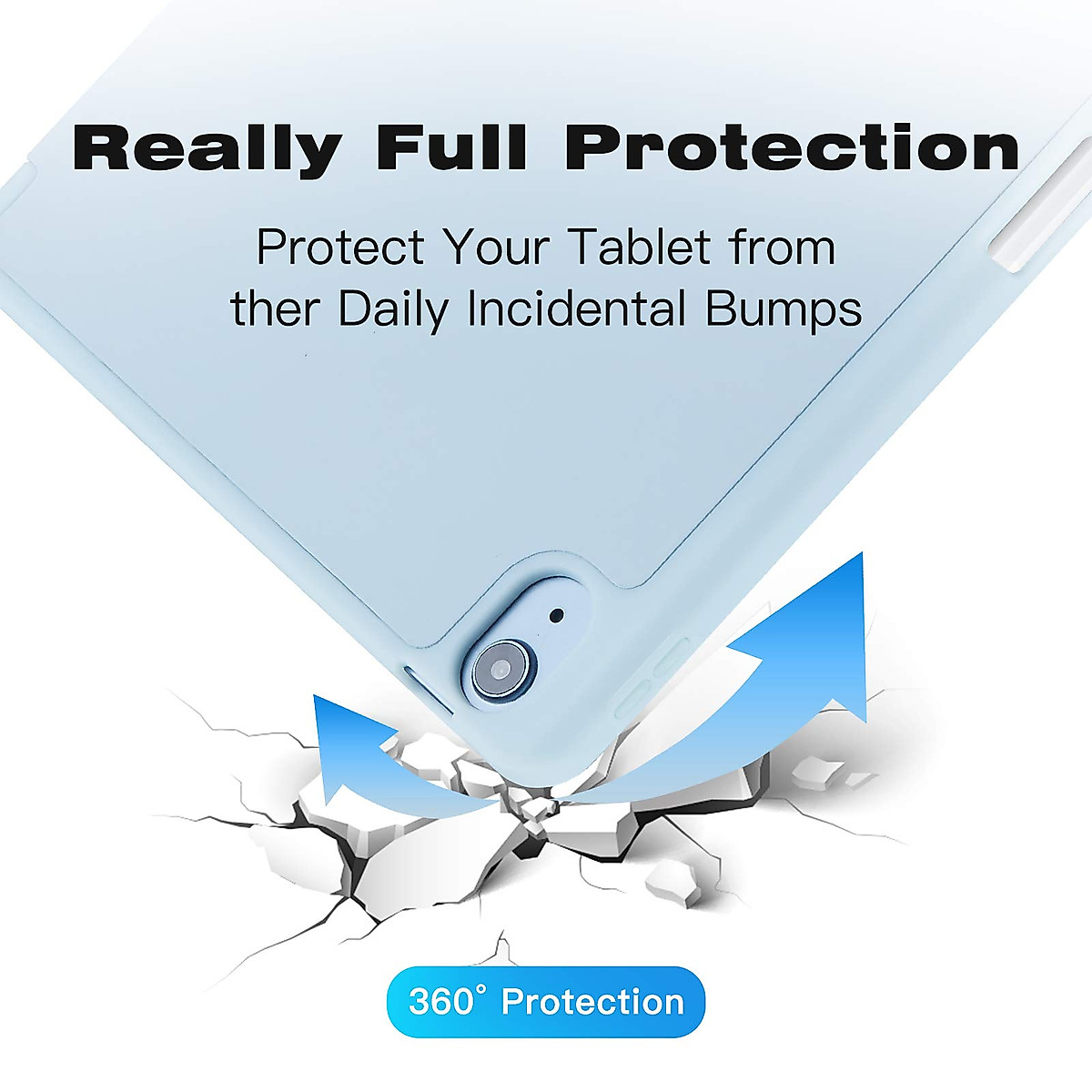 iPad Air 11 Inch Case 2024 / Air 6th 5th 4th Generation 2022/2020 10.9 Inch with Pencil Holder [Full Body Protection + Apple 2nd Pencil Charging and Auto Wake/Sleep] Smart Stand Case (Sky Blue) ﻿