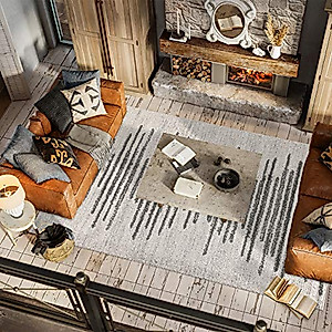 JONATHAN Y MOH205A-8 Aya Berber Stripe Geometric Indoor Farmhouse Area-Rug Bohemian Minimalistic Striped Easy-Cleaning Bedroom Kitchen Living Room Non Shedding, 8 X 10, Cream,Gray