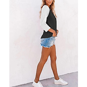 Bingerlily Women's Casual T-Shirts 3/4 Sleeve Color Block Cute Tops Comfy Blouses (Charcoal,Large)