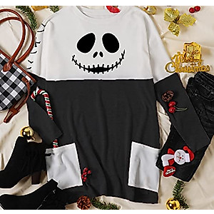 Womens Nightmare Before Christmas Shirt Dress, Xmas Jack Skellington Sweatshirt Outfits Tops for Women (X-Xmas-Skellington, XL)
