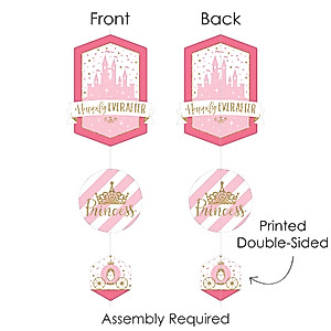 Big Dot of Happiness Little Princess Crown - Pink and Gold Princess Baby Shower or Birthday Party DIY Dangler Backdrop - Hanging Vertical Decorations - 30 Pieces