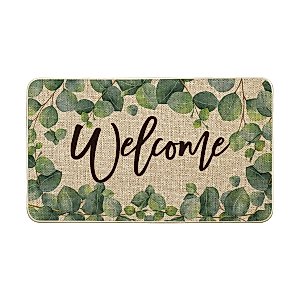 Artoid Mode Eucalyptus Summer Welcome Doormat, Seasonal Spring Summer Low-Profile Yard Floor Switch Mat for Indoor Outdoor 17 x 29 Inch
