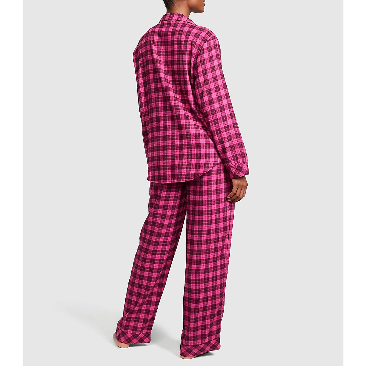 Victoria's Secret Flannel Long Pajama Set, PJ Set for Women, 2 Piece Lounge Set PJs, Flannel Pajamas, Women's Sleepwear, Pink (XL)