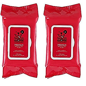 Wags & Wiggles Freshen Deodorizing Wipes for Dogs | Eliminate Odors from Your Dog's Coat | Fresh Strawberries, 100 Count | Easy and Convenient Way to Freshen Your Pet Without A Bath, FF12825