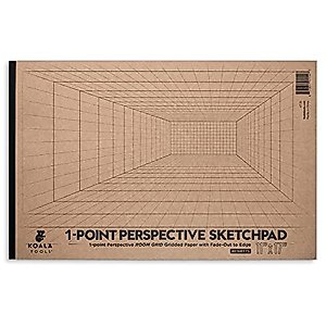 Koala Tools - 40-Page Large Drawing Pad for 1-Point Perspective Drawing, Sketch Pad with Grid Graph Paper for Interior Room Design, Industrial, Architectural and 3D Design, 11 x 17 inches