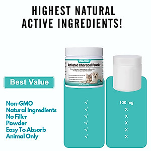 Activated Charcoal for Dogs, Cats, and All Pets, Charcoal for Dogs Poisoning, Digestive Health, Gas & Liver Support, Non-GMO, Gluten Free,3.53oz(Powder)