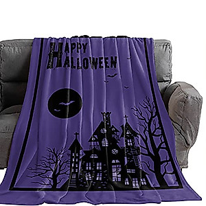 Throw Blanket- Black Haunted House Soft Warm Plush Fleece Bed Throw,50x60In Flannel Blankets Halloween Spooky Night Bedding Throws for Women/Men Bedroom Living Room Office Decor Purple