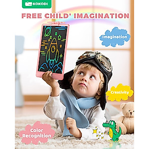 KOKODI LCD Writing Tablet, 10 Inch Colorful Toddler Doodle Board Drawing Tablet, Erasable Reusable Electronic Drawing Pads, Educational and Learning Toy for 3-6 Years Old Boy and Girls