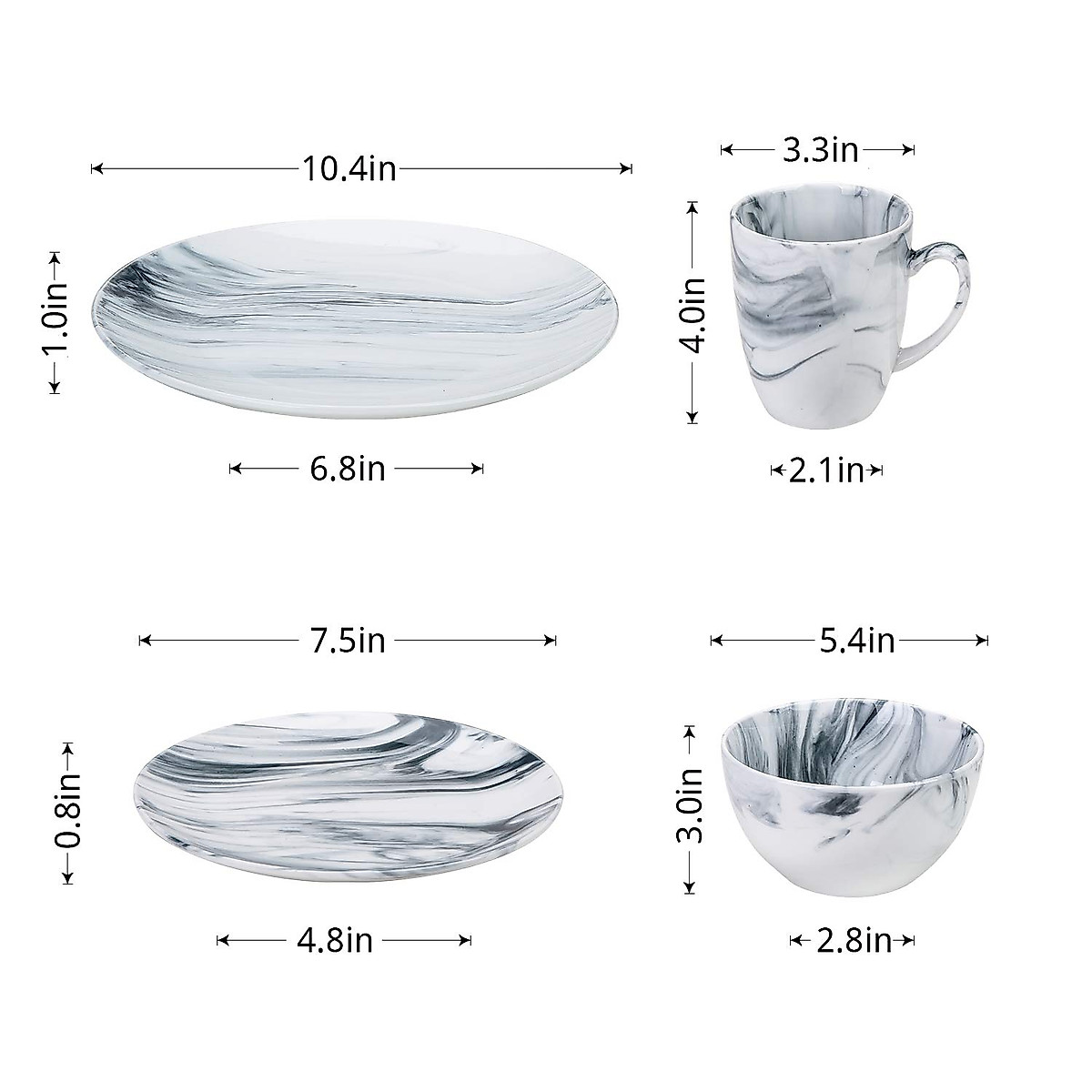 Cutiset Unique Accent Elegant Natural Marbleized 16 Piece Dinnerware Set, Plates and Bowls Sets,Service for 4