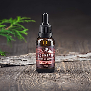 Rocky Mountain Barber Company Men’s Cedarwood Beard Oil - Featuring Grapeseed Oil, Coconut Oil, Argan Oil and Real Cedarwood Essential Oil