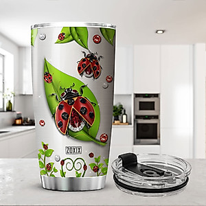 ZOXIX Personalized Name Tumbler Cute Insect Animal Coffee Cup With Lid 20oz Stainless Steel Travel Mug Birthday Present For Women Who Love Animals Gift Ideas