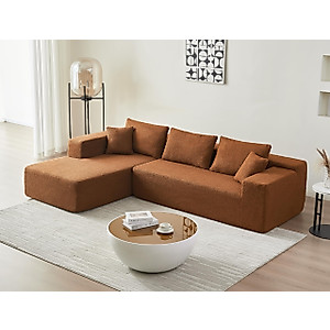 Tosaronia 104.3 X 68.11 Modern Modular Sectional Sofa with Sherpa Fabric, L Shape Sofa Couch with 5 Seats, Upholstered Couch with Right Chaise Sofa for Living Room, Office, Apartment(Orange)