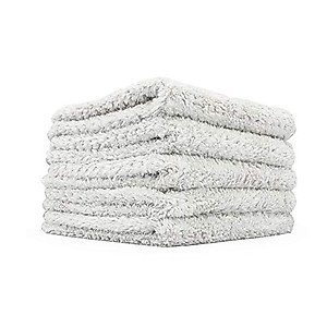 The Rag Company - Platinum Pluffle Microfiber Detailing Towels - Professional Korean 70/30 Blend, Plush Waffle Weave, 480gsm, 16in x 16in, Ice Grey (5-Pack)